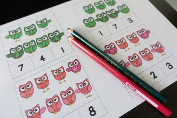 Owl Count and Clip Card : 20 Easy Sets for Preschoolers - FluffyTots