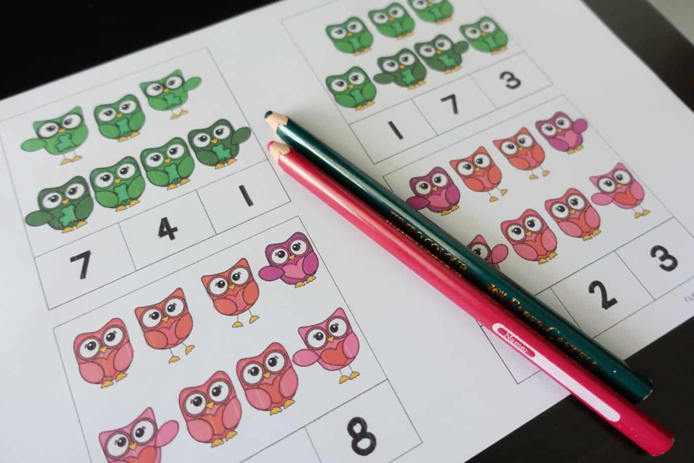 Owl Count and Clip Card : 20 Easy Sets for Preschoolers - FluffyTots