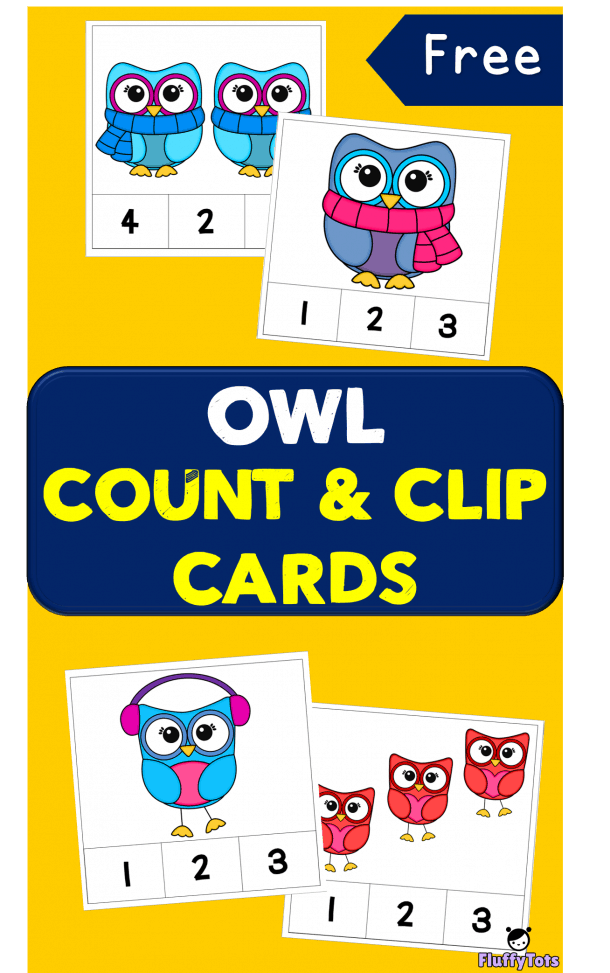Owl Count and Clip Card : 20 Easy Sets for Preschoolers - FluffyTots