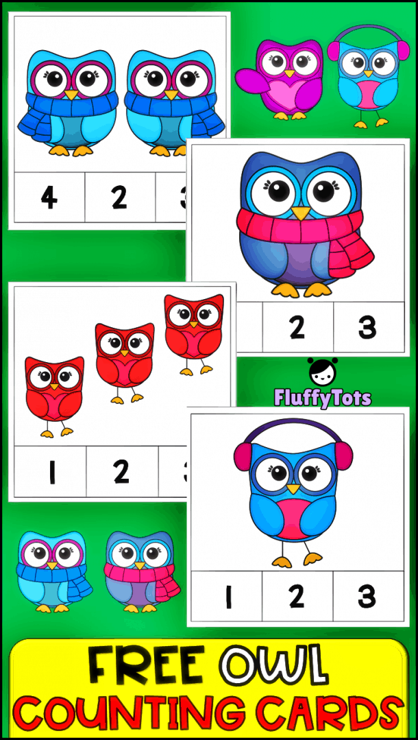 Owl Count and Clip Card : 20 Easy Sets for Preschoolers - FluffyTots