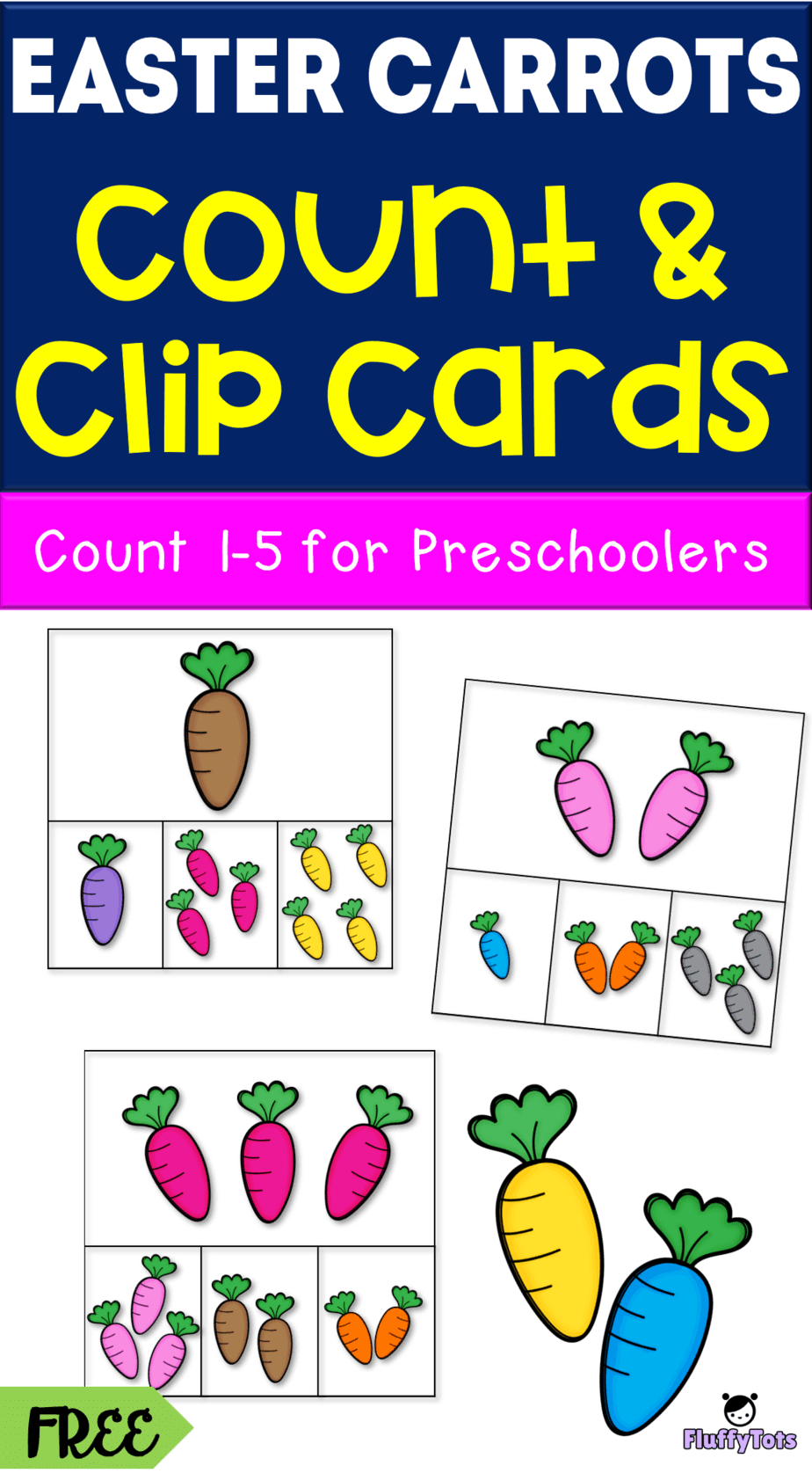 Easter Carrot Count, Match and Clip Cards : FREE 12 Cards Counting 1-5 ...