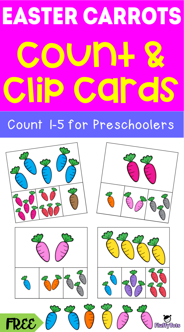 Easter Carrot Count, Match and Clip Cards : FREE 12 Cards Counting 1-5 ...