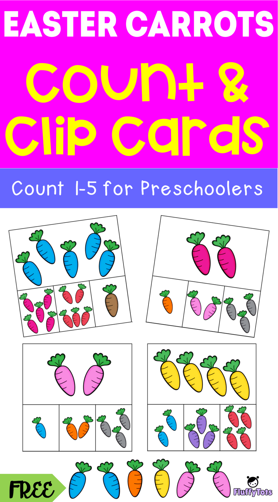 Easter Carrot Count, Match and Clip Cards : FREE 12 Cards Counting 1-5 ...