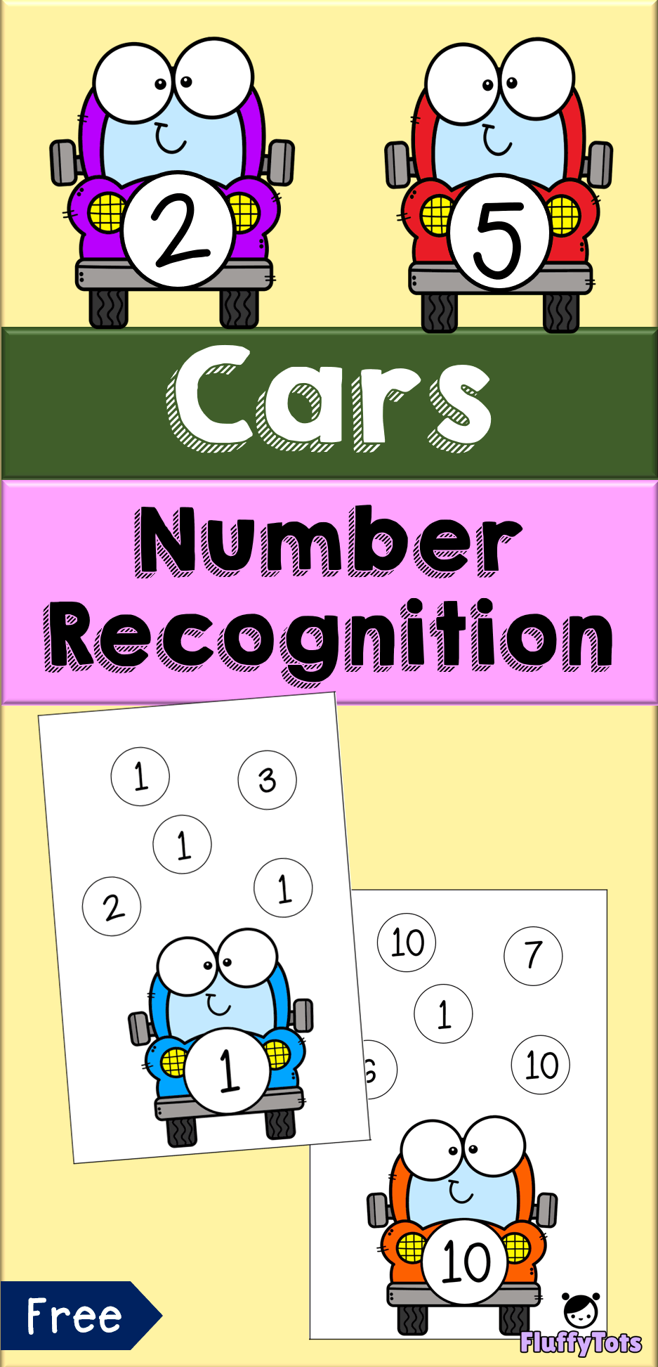 Cars Number Recognition Printables : FREE 10 Number Cards - FluffyTots