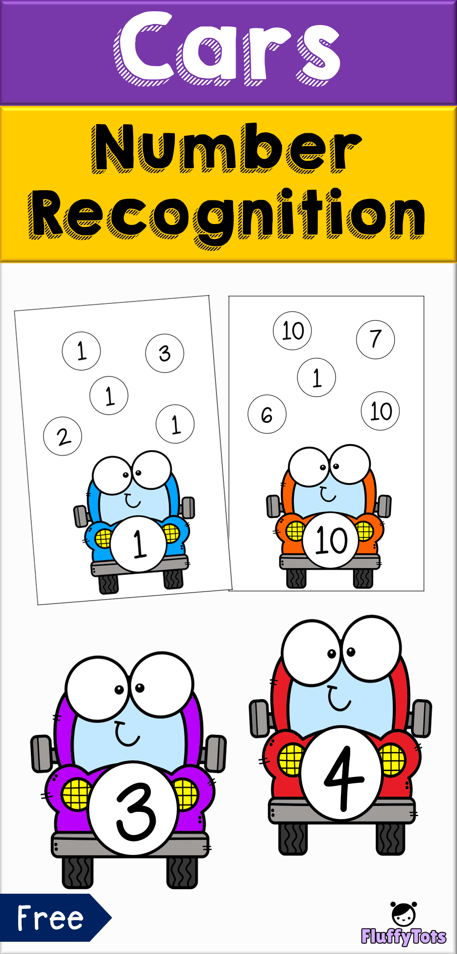 Cars Number Recognition Printables : FREE 10 Number Cards - FluffyTots