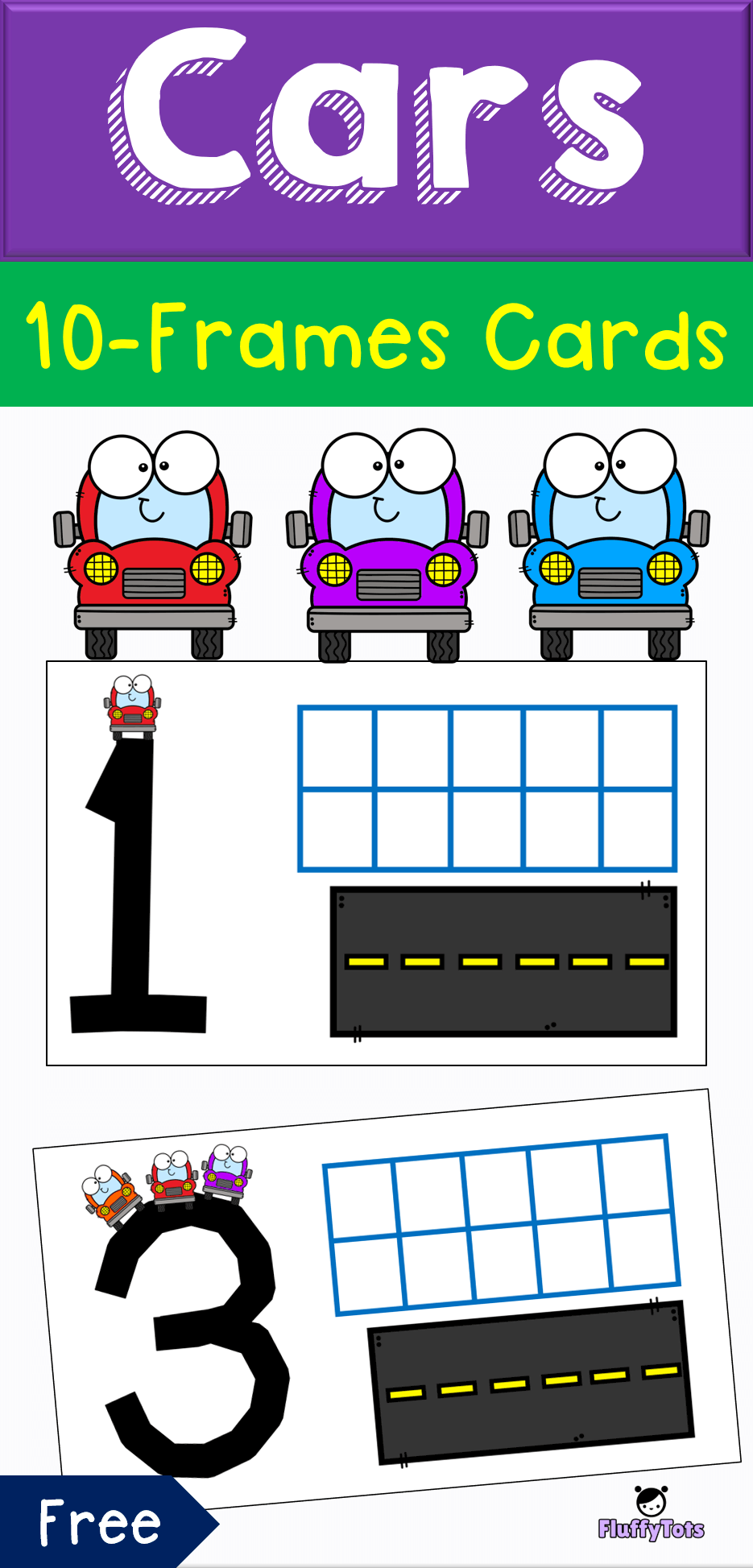 Cars On The Road 10-Frames Card : FREE Ten 10-Frames Cards - FluffyTots