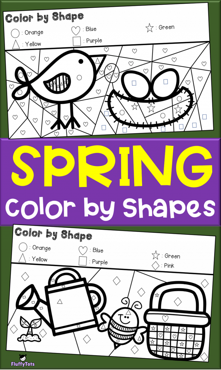 Spring Coloring Page : FREE 6 Awesome Coloring by Shapes Pages - FluffyTots