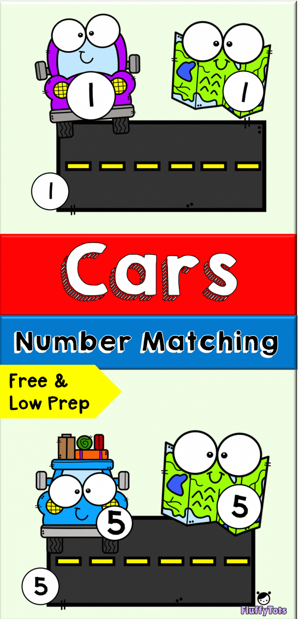 Simple Cars Number Matching Printables : FREE 1-10 Counting - FluffyTots