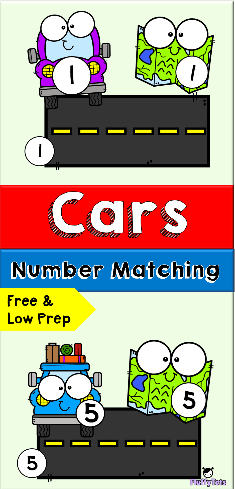 Simple Cars Number Matching Printables : FREE 1-10 Counting - FluffyTots