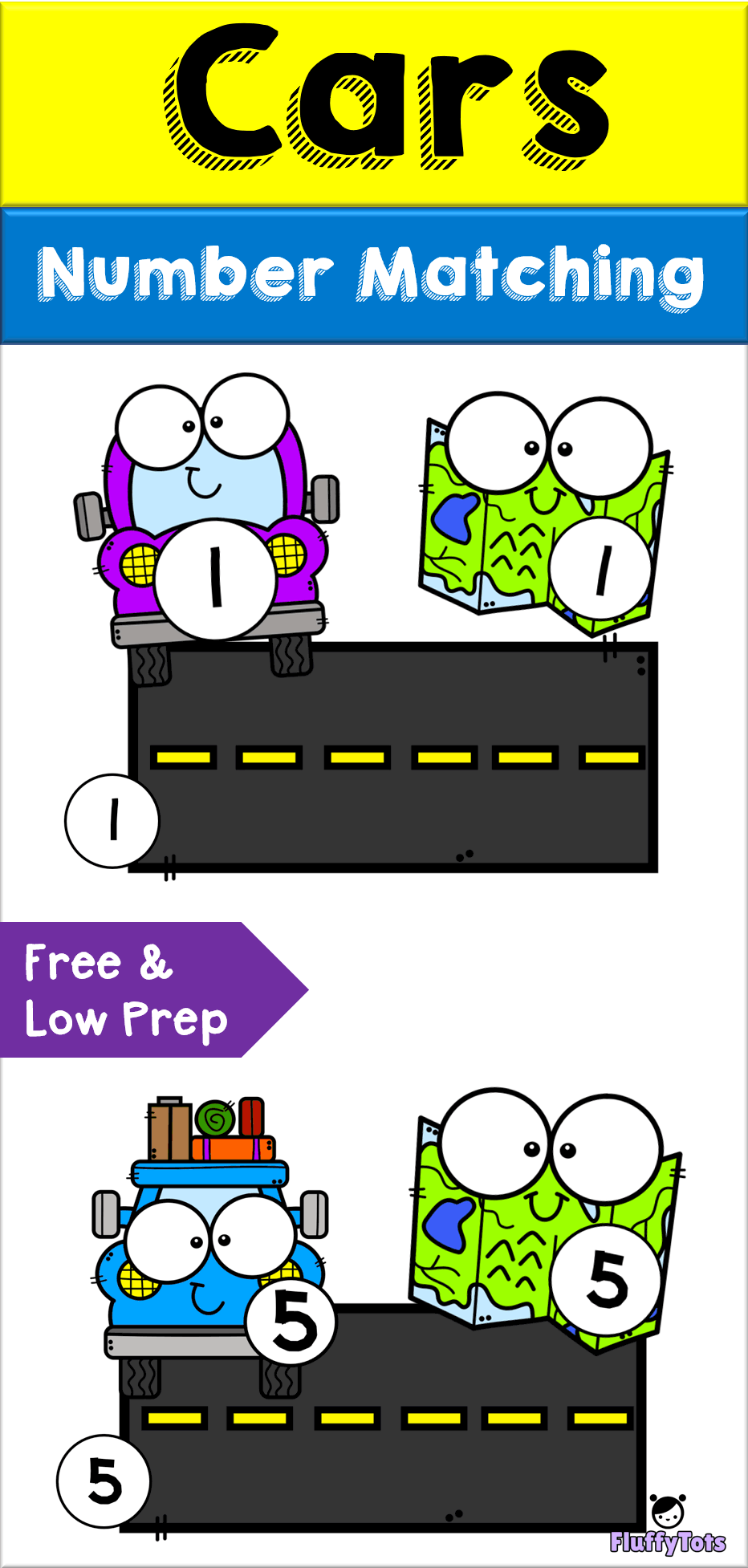 Simple Cars Number Matching Printables : FREE 1-10 Counting - FluffyTots