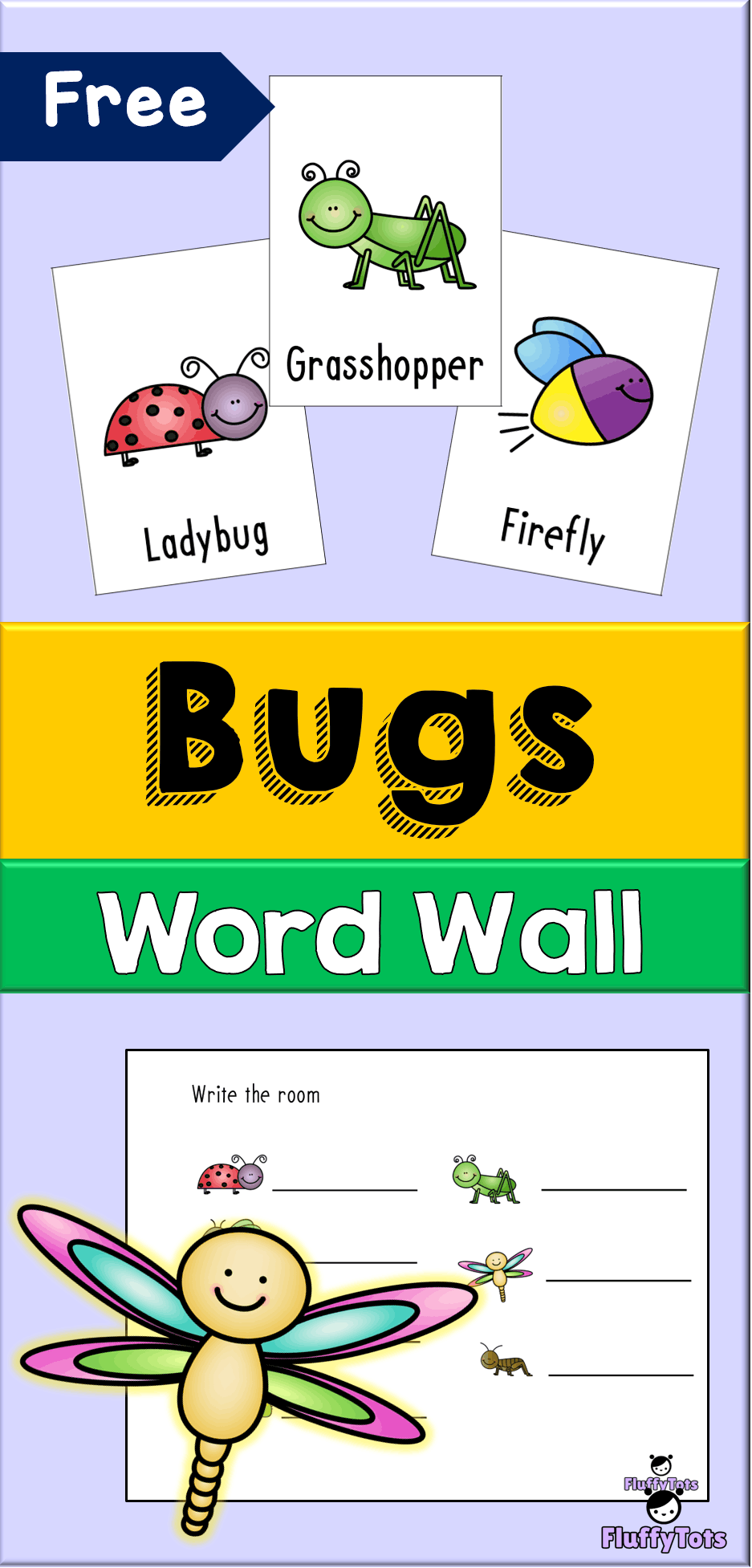 Bugs Word Wall : FREE 12 Bugs Vocabulary - FluffyTots