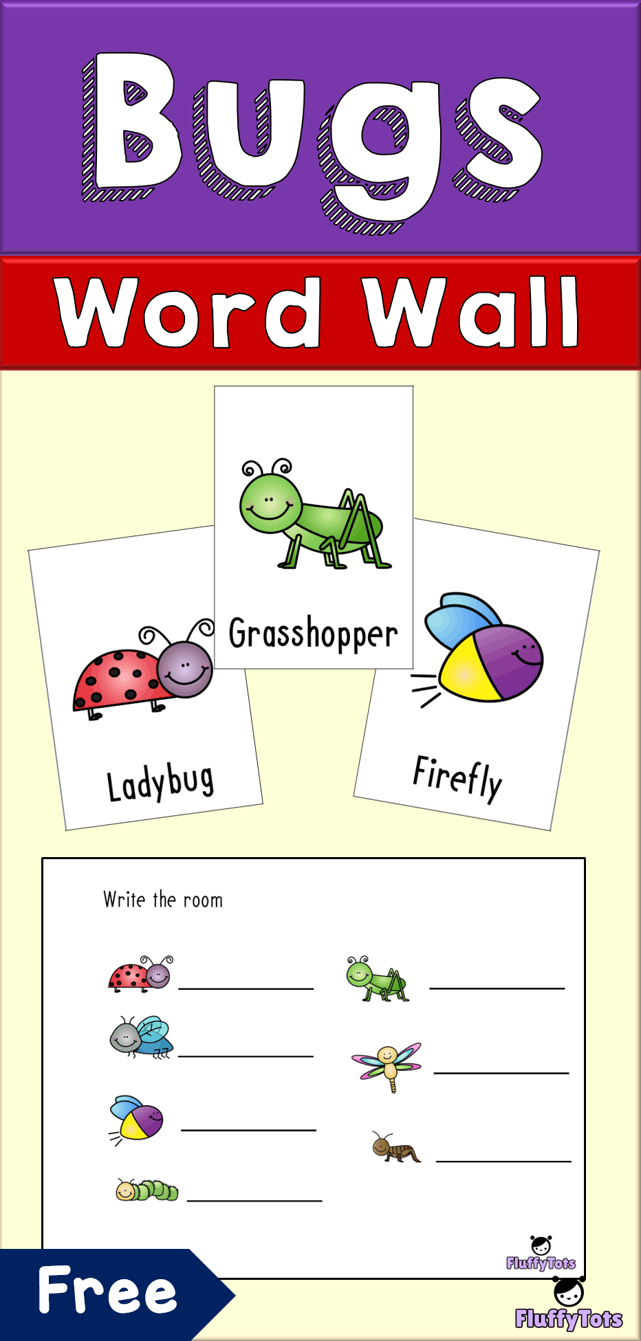 Bugs Word Wall : FREE 12 Bugs Vocabulary - FluffyTots