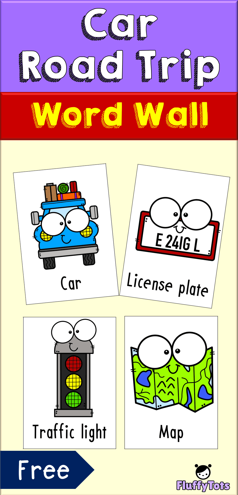 Car Road Trip Word Wall : FREE 12 Word Wall Cards for Preschoolers ...