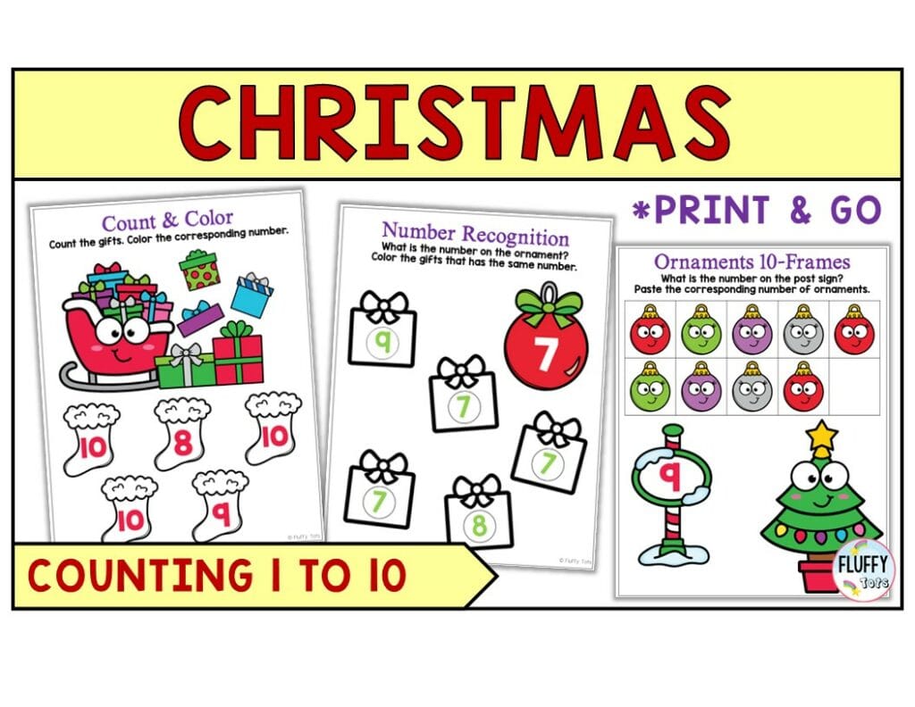 60+ Fun Pages of Christmas Math Preschool Activities - FluffyTots