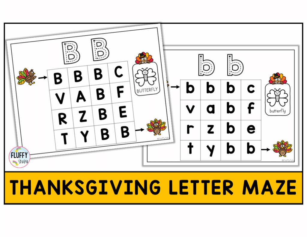 70+ Pages of Easy Thanksgiving Letter Maze for Fall Literacy Center ...