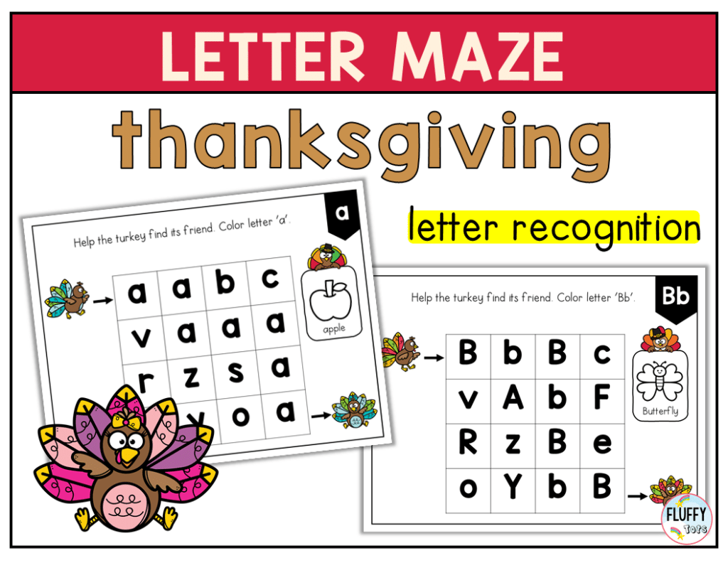 70+ Pages of Easy Thanksgiving Letter Maze - FluffyTots