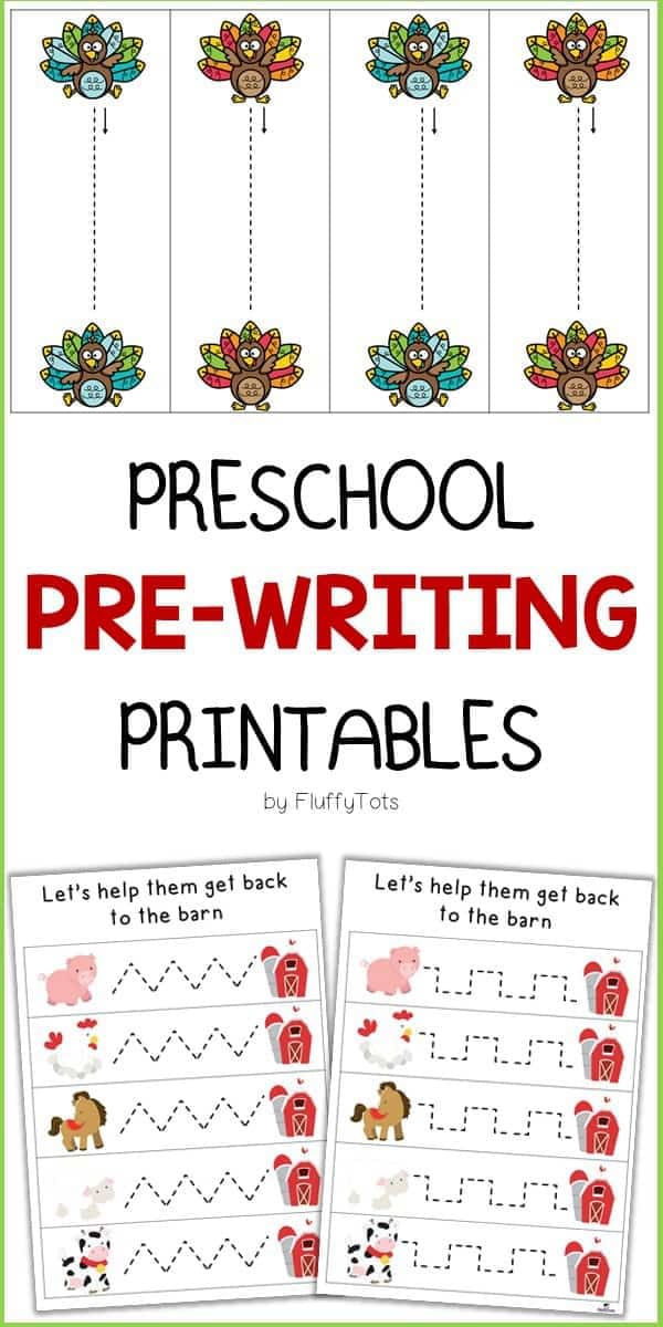 Pre Writing Tracing Printables for preschool and kindergarten - FluffyTots