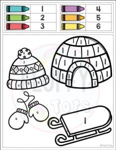 Fun Winter Color By Number Activity Learning Number 1-10 - FluffyTots