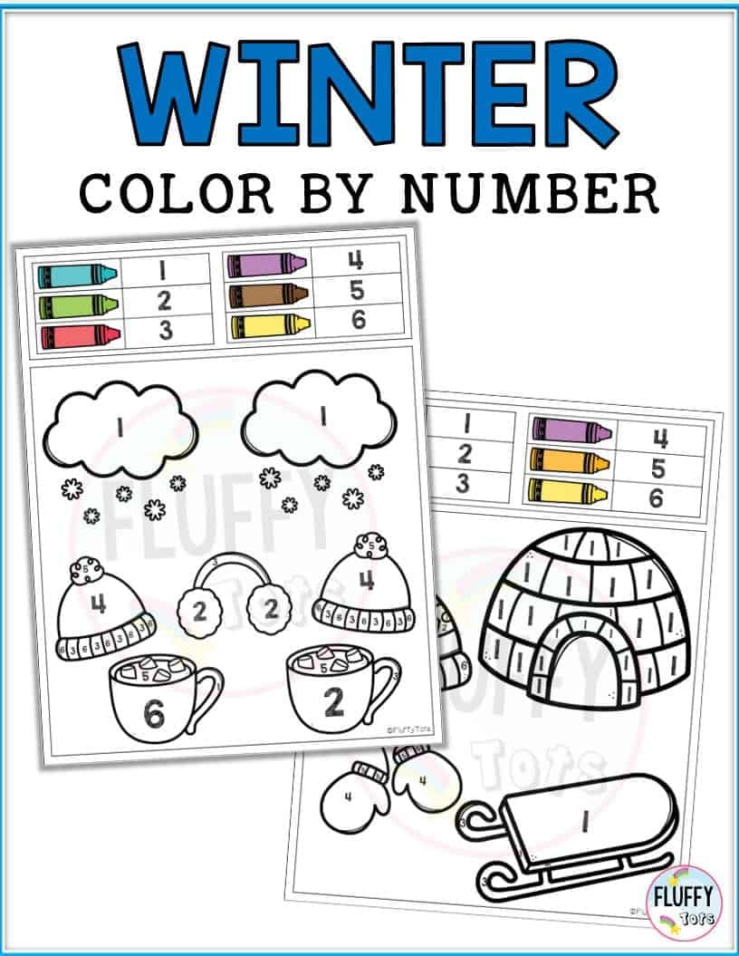 Fun Winter Color By Number Activity Learning Number 1-10 - FluffyTots