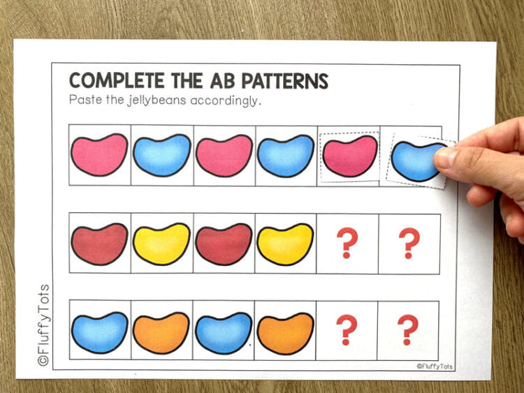 Easy Easter Jellybean AB Pattern Worksheets - FluffyTots
