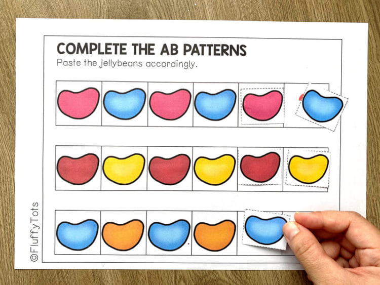 Easy Easter Jellybean AB Pattern Worksheets - FluffyTots