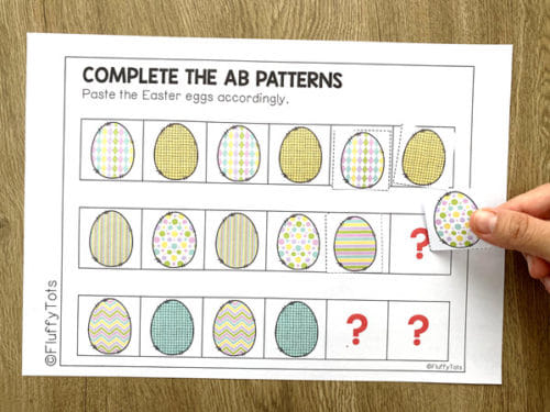 Fun Easter Egg Printable AB Pattern Worksheets - FluffyTots
