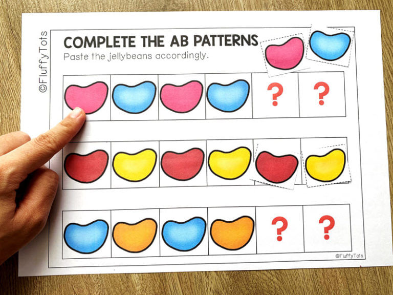 Easy Easter Jellybean AB Pattern Worksheets - FluffyTots