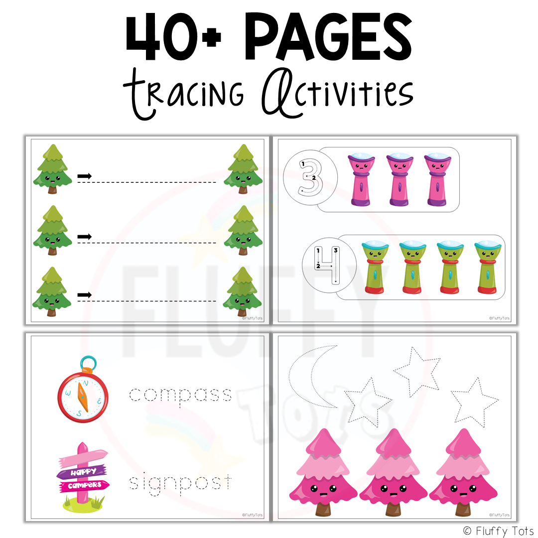 Camping Theme Preschool Tracing Pack - FluffyTots
