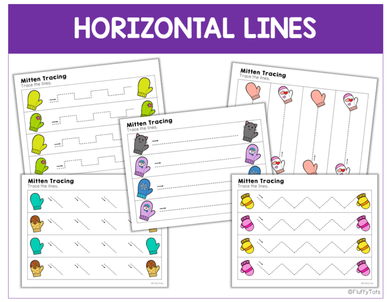 Cute Winter Mitten Tracing Worksheet for Preschool and Toddler - FluffyTots