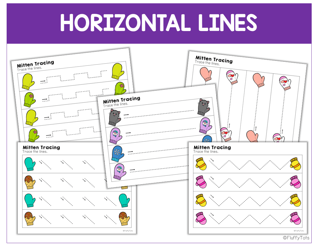 Cute Winter Mitten Tracing Worksheet for Preschool and Toddler - FluffyTots