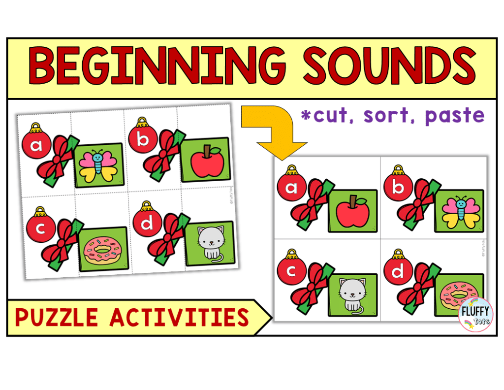 Christmas Beginning Sounds Puzzles : Easy 26 Letter Puzzles - FluffyTots