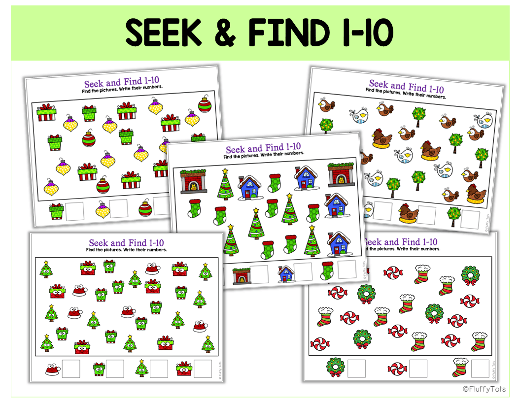 40+ Pages of Fun Christmas Search and Find Counting to 10 Activities ...