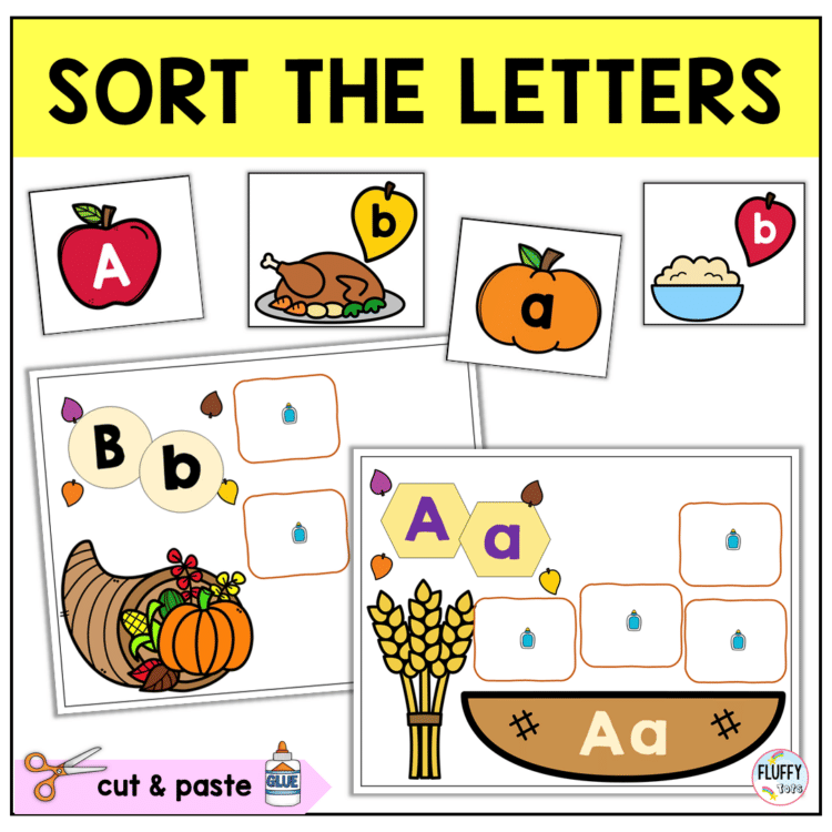 Easy Thanksgiving Letter Sorting Cut-and-Paste Letter Recognition ...
