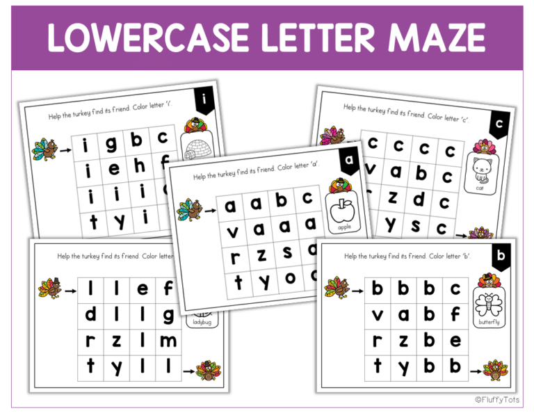 70+ Pages of Easy Thanksgiving Letter Maze - FluffyTots