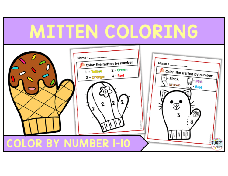 Fun Winter Mitten Color By Number Counting 1-5 - FluffyTots