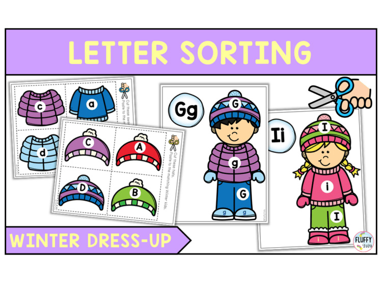 Fun Dress-Up Winter Letter Sorting for Literacy Activities - FluffyTots