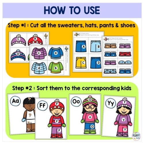 Fun Dress-Up Winter Letter Sorting for Literacy Activities - FluffyTots