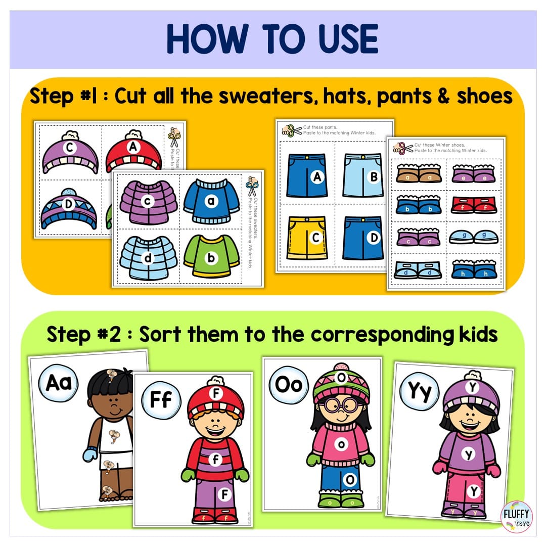 Fun Dress-Up Winter Letter Sorting for Literacy Activities - FluffyTots