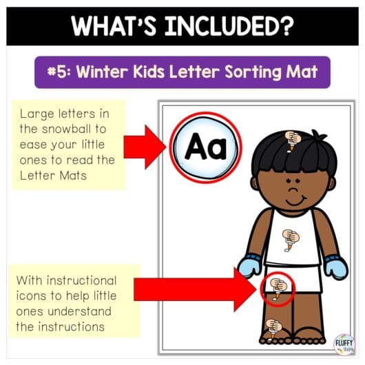 Fun Dress-Up Winter Letter Sorting for Literacy Activities - FluffyTots