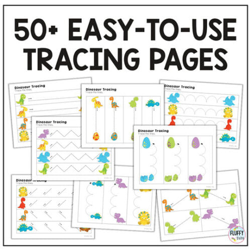 50+ Pages of Adorable Dinosaur Tracing Pages for Preschool and Toddlers ...