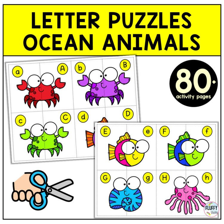 Cute 26 Ocean Animals Letter Matching Puzzle for Preschool - FluffyTots