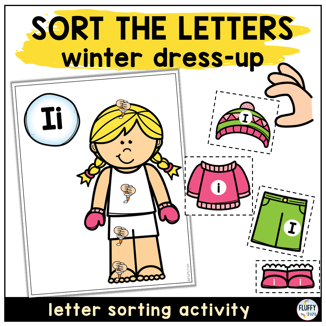 Fun Dress-Up Winter Letter Sorting for Literacy Activities - FluffyTots