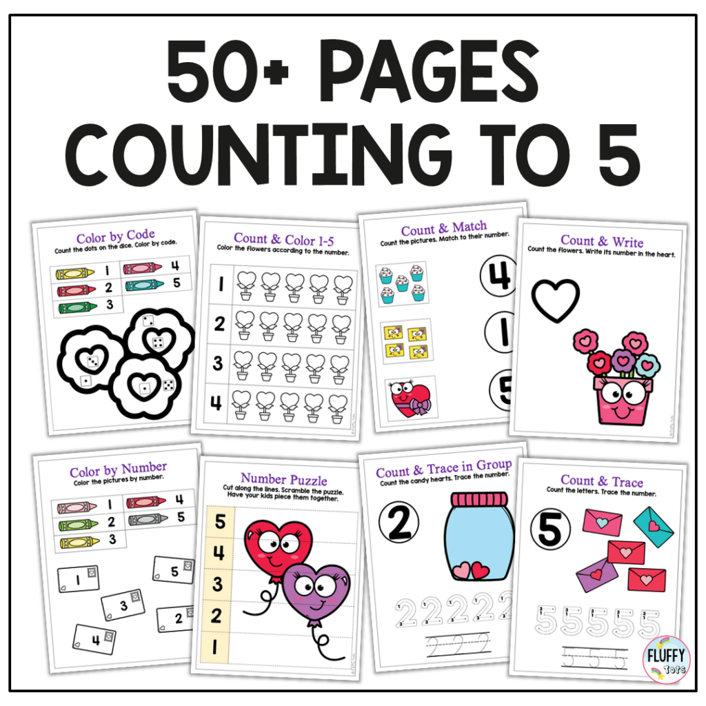 200+ Pages of Fun Valentine's Day Preschool Math Worksheets - FluffyTots