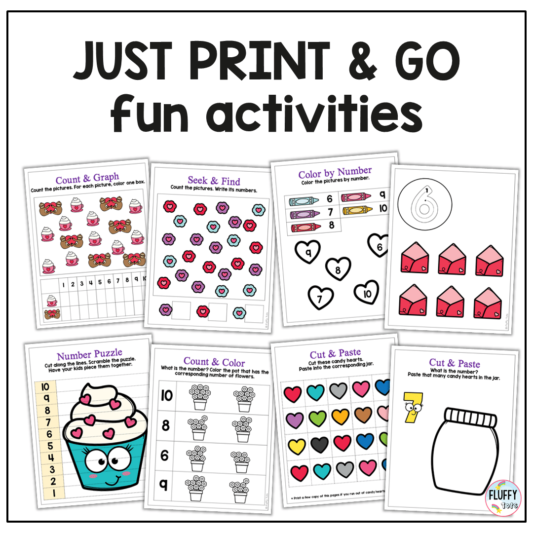 200+ Pages of Fun Valentine's Day Preschool Math Worksheets - FluffyTots
