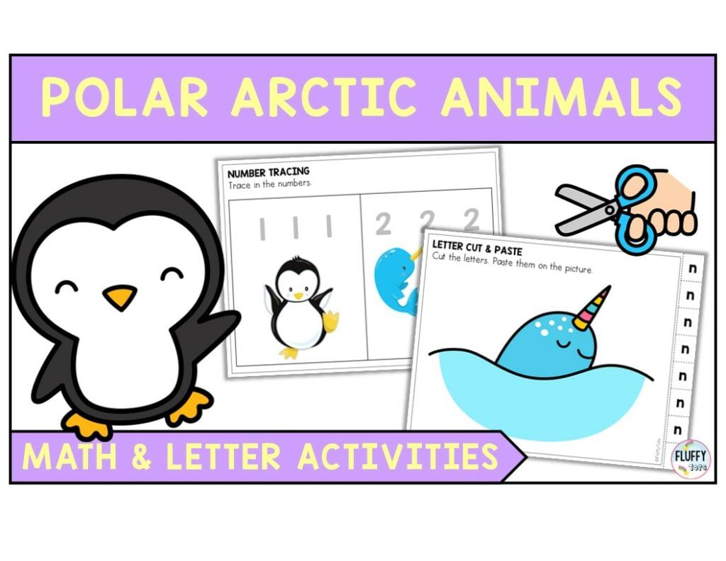 8 Fun Math & Letter Arctic Animals Preschool Printables - FluffyTots