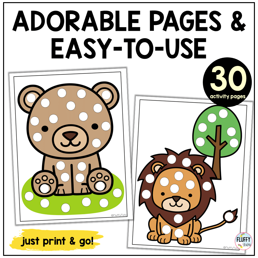 Fun 30 Pages Zoo Animals Dot Printable Activity - FluffyTots