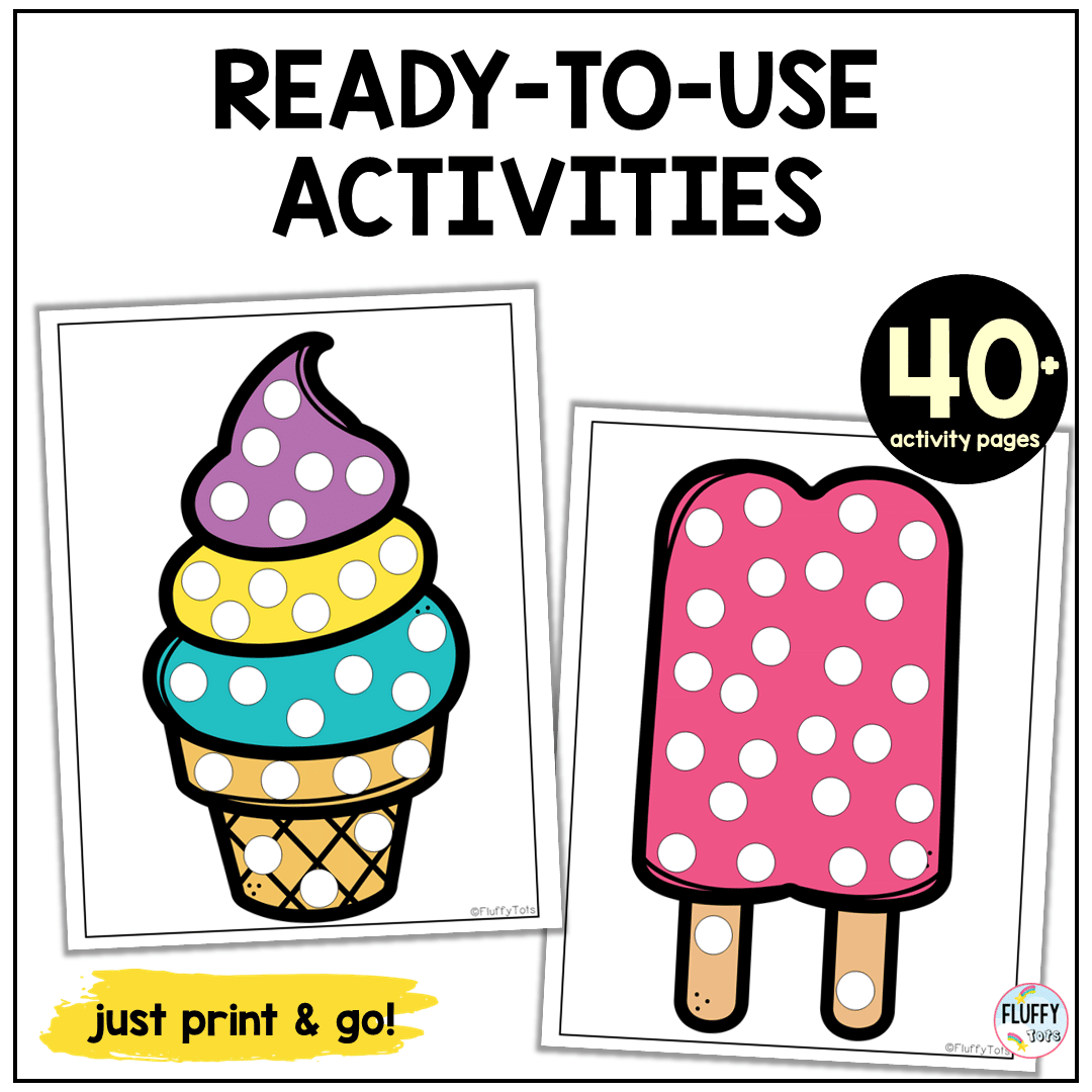 40+ Fun Pages of Ice Cream Dot Printable for Summer Activities - FluffyTots