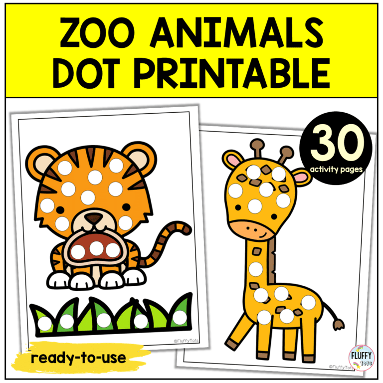 Fun 30 Pages Zoo Animals Dot Printable Activity - FluffyTots