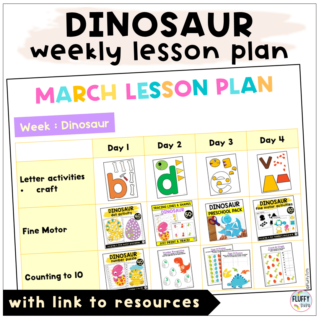 Cute Roary Dinosaur Lesson Plans for Toddler and Preschool for 4 ...