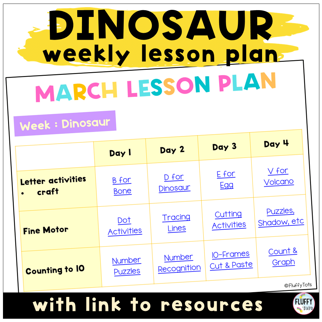 Cute Roary Dinosaur Lesson Plans for Toddler and Preschool for 4 ...